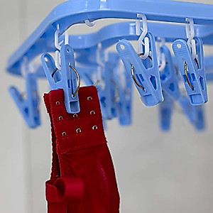 Home Basics 20 Hook Hanging Clothing Drying Rack, Rotates 360 Degrees, Indoor and Outdoor, Blue
