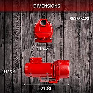 Red Lion 97101001 RL-SPRK100 Sprinkler Pump with Thermoplastic Impeller, 1 HP, 63 GPM, 115/230 Volt, Red