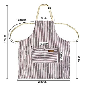 2 Pack Apron, Cotton Cooking Kitchen Aprons, Adjustable Bib Apron with 2 Pockets for Men Women Chef Aprons,(Black/Brown Stripes)