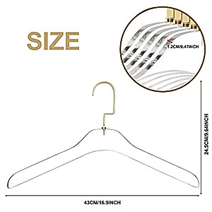 Quality Clear Acrylic Lucite Coat Suit Hangers, Stylish Clothes Hanger with Silver Hook - Coat Hanger for Dress, Suit - Adult Closet Organizer Hangers Matte Gold, 5 Pcs