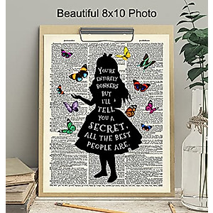Alice Wonderland Quote, Saying - Dictionary Wall Art Print - 8x10 Photo Picture - Home Decor for Women, Kids, Girls Bedroom - Cool Gift - Unframed Poster
