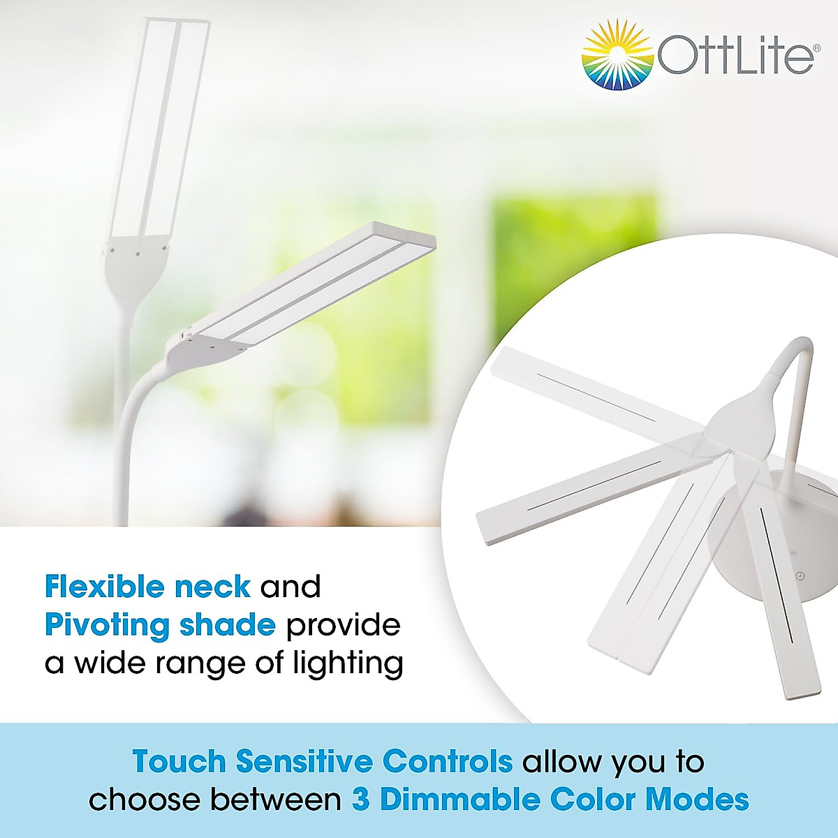 OttLite Pivot LED Desk Lamp, Dual Shade Desk - 3 Color Temperature Modes, Auto Shut-Off Timer, Adjustable Neck & Touch Activated Controls - Crafting, Sewing, & Studying