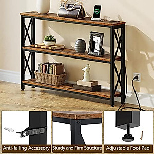 Rolanstar Sofa Table with Charging Station, 3 Tier Narrow Console Table with Storage Shelf and Power Outlet, 47” Entryway Table Metal Frame Behind Sofa Couch Hallway Entrance for Living Room