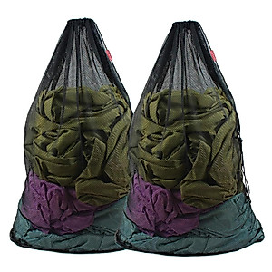 Meeall Mesh Laundry Bag Heavy Duty Drawstring Bag, College, Dorm, Travel, Family and Apartment Dwellers, 27 x 36 Inches, 2 Pack, Black