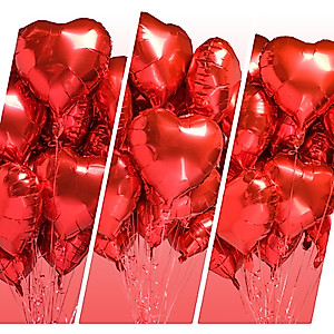 30 pcs Red Heart Balloons 18" a bunch of Heart Love Foil Helium Balloons, Helium Support Valentines Day Wedding Bridal Engagement Party Anniversary Mother's Day Decorations