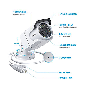 ZOSI ZG1058D 4K 8MP PoE Security IP Camera with Audio Bullet PoE Camera Outdoor with Starlight Night Vision,Human Motion Detection,Smart Light Alarm,IP66 Weatherproof, Only Work 4K PoE NVR