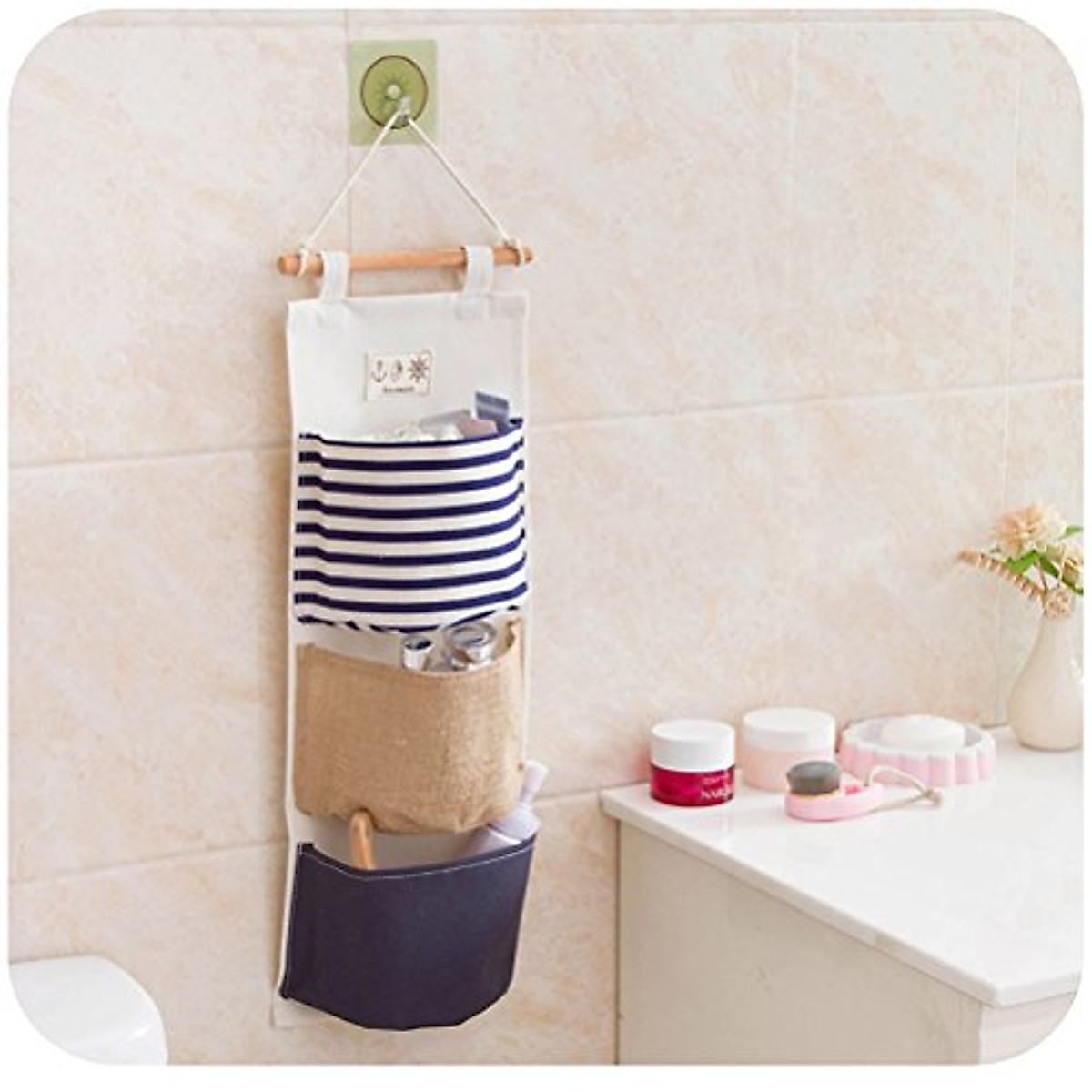 OPOO Fabric Wall Door Closet Hanging Storage Bag Small Cotton Hanging Pocket Door Hanging Organizer 3 Pockets