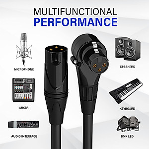 LyxPro 6 Feet Right Angle XLR Female to Male 3 Pin Mic Cord for Powered Speakers Audio Interface Professional Pro Audio Performance Camcorders DSLR Video Cameras and Recording Devices - Black