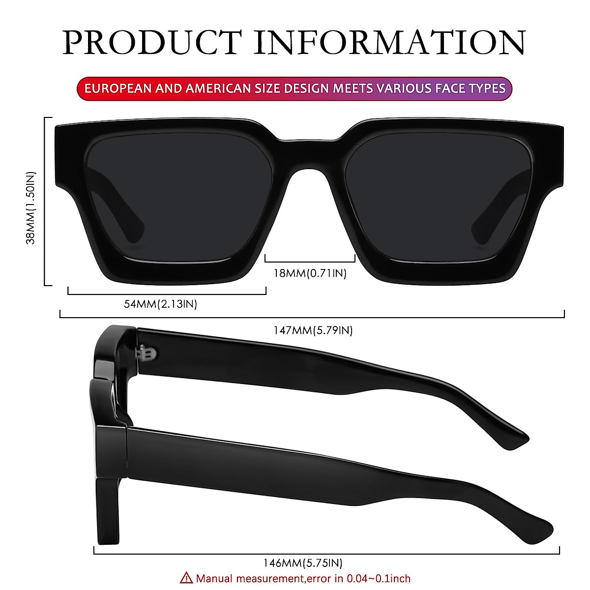 YMRFW Simple Women's Square Sunglasses Men's Thick Frame Classic Trend Black Sunglasses UV Protection