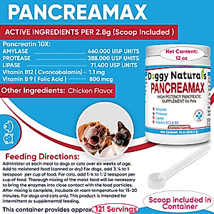 PancreaMax 10x Pancreatic Enzymes for Dogs and Cats (12 oz) Powder (Made in U.S.A). Pancreatin 10X for Dogs and Cats Contain Pancreatic Enzyme, High Strength, Low Odor.(10x Porcine Pancreatin)