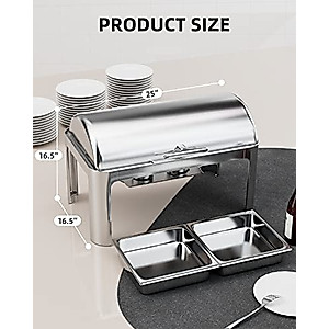 Halamine Roll Top Chafing Dish Buffet Set, 9 Qt Stainless Steel Chafer with 2 Half Size Pans Buffet Servers and Warmers Set Warming Tray for Wedding, Parties, Banquet, Catering Events, Graduation