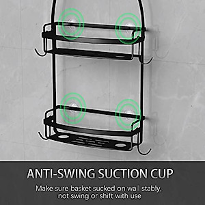 Kadolina Shower Caddy Over Shower Head, Bathroom Hanging Shower Organizer Holder Storage for Shampoo, Shower Storage Rack with Hooks for Razor and Sponge (Black)