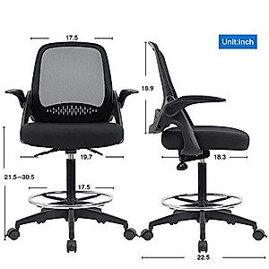 Devoko Drafting Chair Tall Office Chair with Flip-up Armrests Executive Computer Standing Desk Chair with Lockable Wheels and Adjustable Footrest Ring (Black)