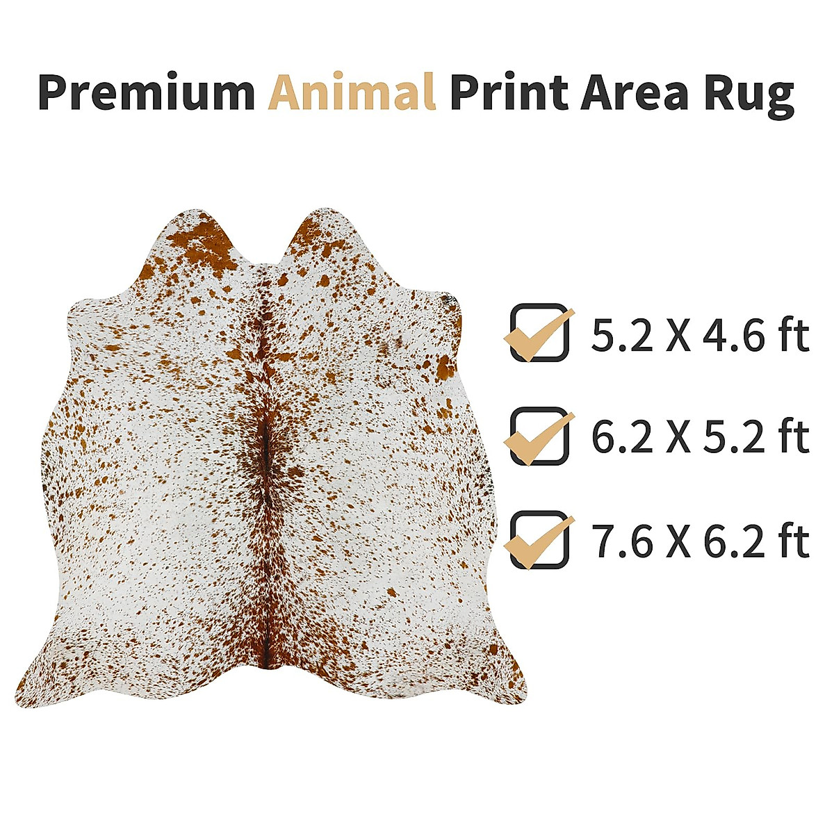 Guyi Rare Faux Cowhide Rug 8X6 ft Large Cowhide Modern Cow Rug Tan Area Rugs for Living Room Bedroom Dinning Room Animal Print Rug