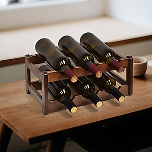 MYITYARD Wine Rack, 2-Tier 6 Bottles Bamboo Wine Cabinet for Countertop, Free Standing Wine Bottle Storage Holder for Home Kitchen Bar Table Top Cellar Basement Pantry, Brown