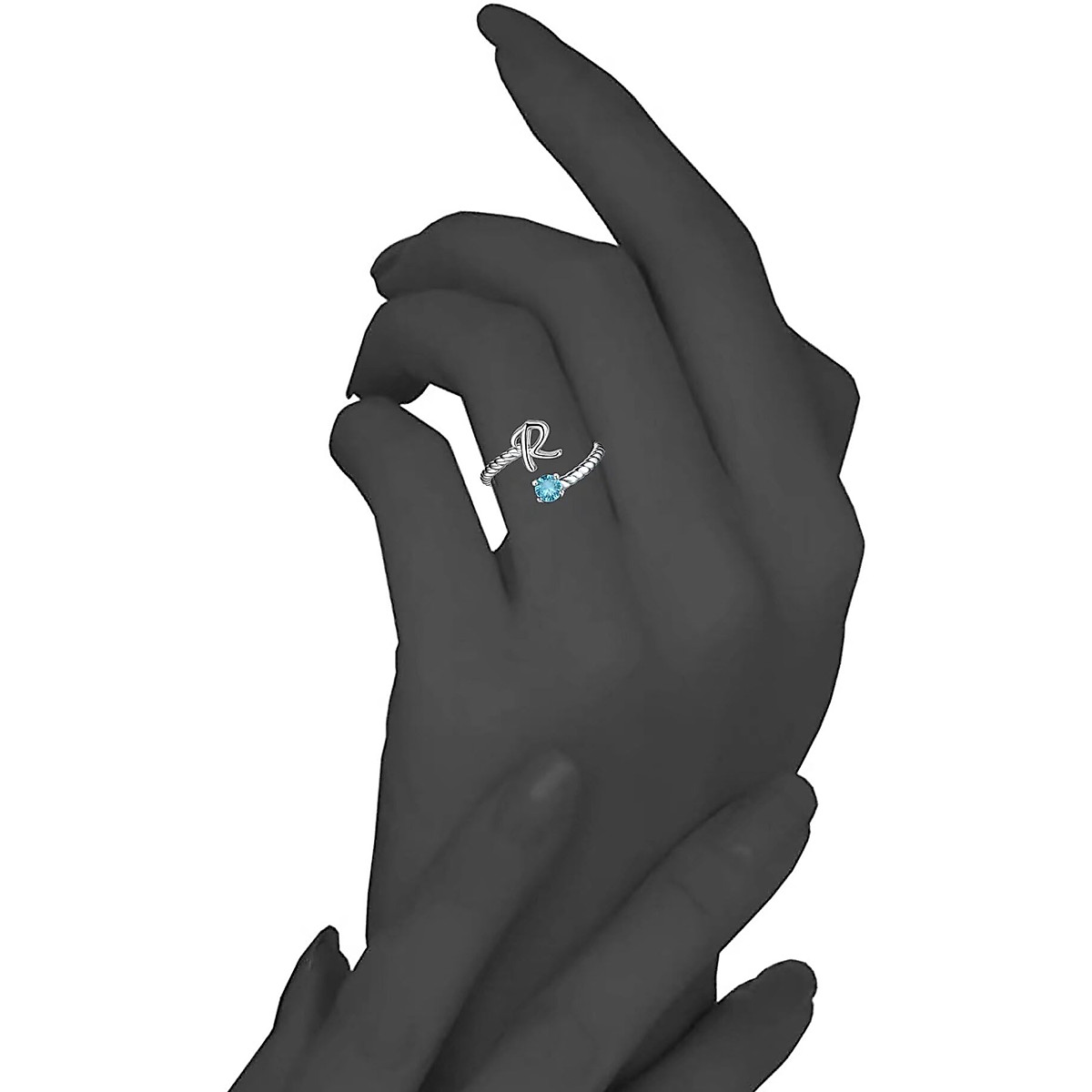 AILAAILA March Initial Birthstone Rings for Women Adjustable Dainty Letter Ring Stackable Stacking Ring for Mother Daughter Birthday Jewelry Gift A