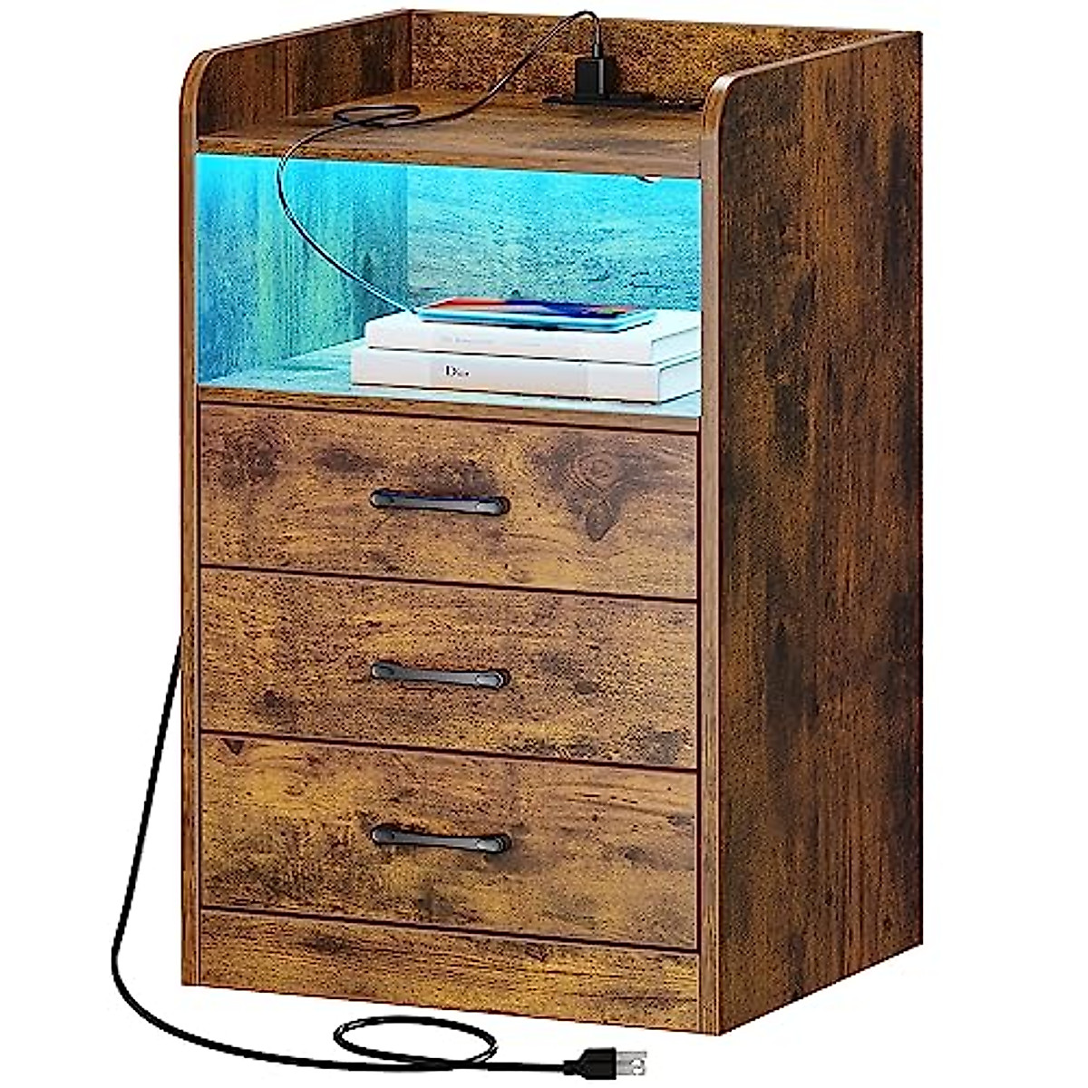 SUPERJARE Nightstand with Charging Station, Night Stand with Drawers, Bed Side Table, End Table with USB Ports and Outlets, Bedside Table for Bedroom, Living Room, Rustic Brown