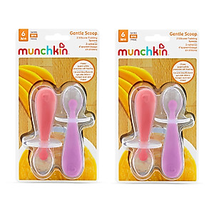 Munchkin® Silicone Scoop™ Trainer Spoons with Choke Guard for Baby Led Weaning, 4 Count, Pink/Purple