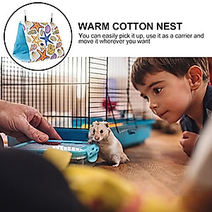 Winter Warm Hamster Bird Hammock Nest House Shed Hut Practical Pet Hanging Nest Warm Cage Plush Fluffy Birds Hut Hideaway Hamster Hanging Bed (Shell M)