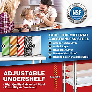 DuraSteel Food Prep Stainless Steel Table - 30 x 48 Inch Commercial Metal Workbench with Adjustable Under Shelf - NSF Certified - For Restaurant, Warehouse, Home, Kitchen, Garage