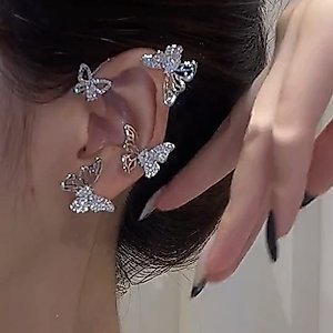 Wiwpar Butterfly Ear Clips for Women Butterfly Ear Cuffs Earrings Dainty Rhinestone Wrap Earrings Fairy Earrings for Girls