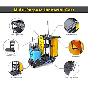 Farag Janitorial Commercial Housekeeping cart Janitorial cart with Cover and Vinyl Bag, L 52" x W 22" x H 40"