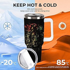 Rasta-Lion 40OZ Tumbler Stainless Steel Travel Mug Water Bottle Car Cup Tea Cups with Lid White-style