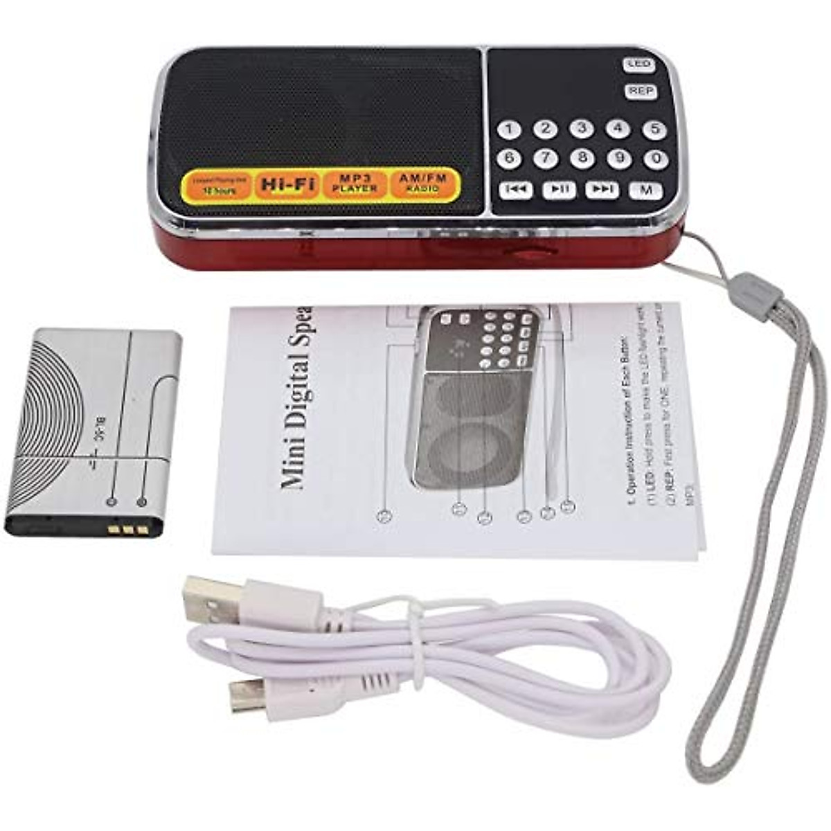 AM FM Portable Pocket Radio Music Player Support Micro SD/TF Card USB Slot (Red)