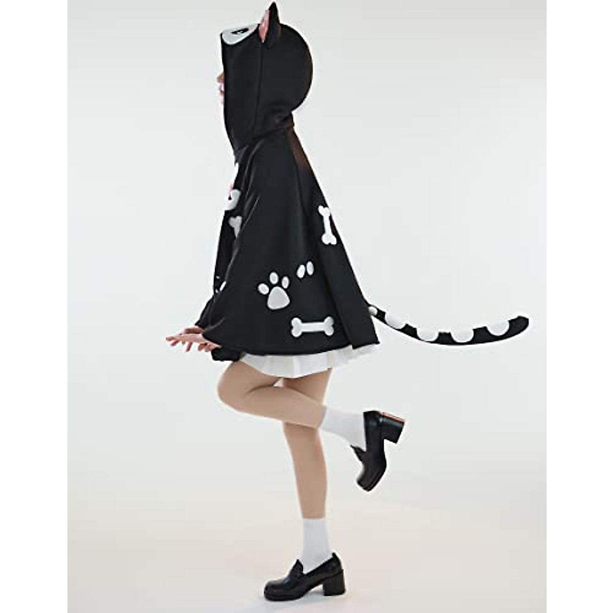 haikyuu Women Halloween Skeleton Cat Cape Skull Cosplay Cloak With Tail Onesie Kigurumi Fleece Hooded Poncho Cosplay Party Comic Con (large)