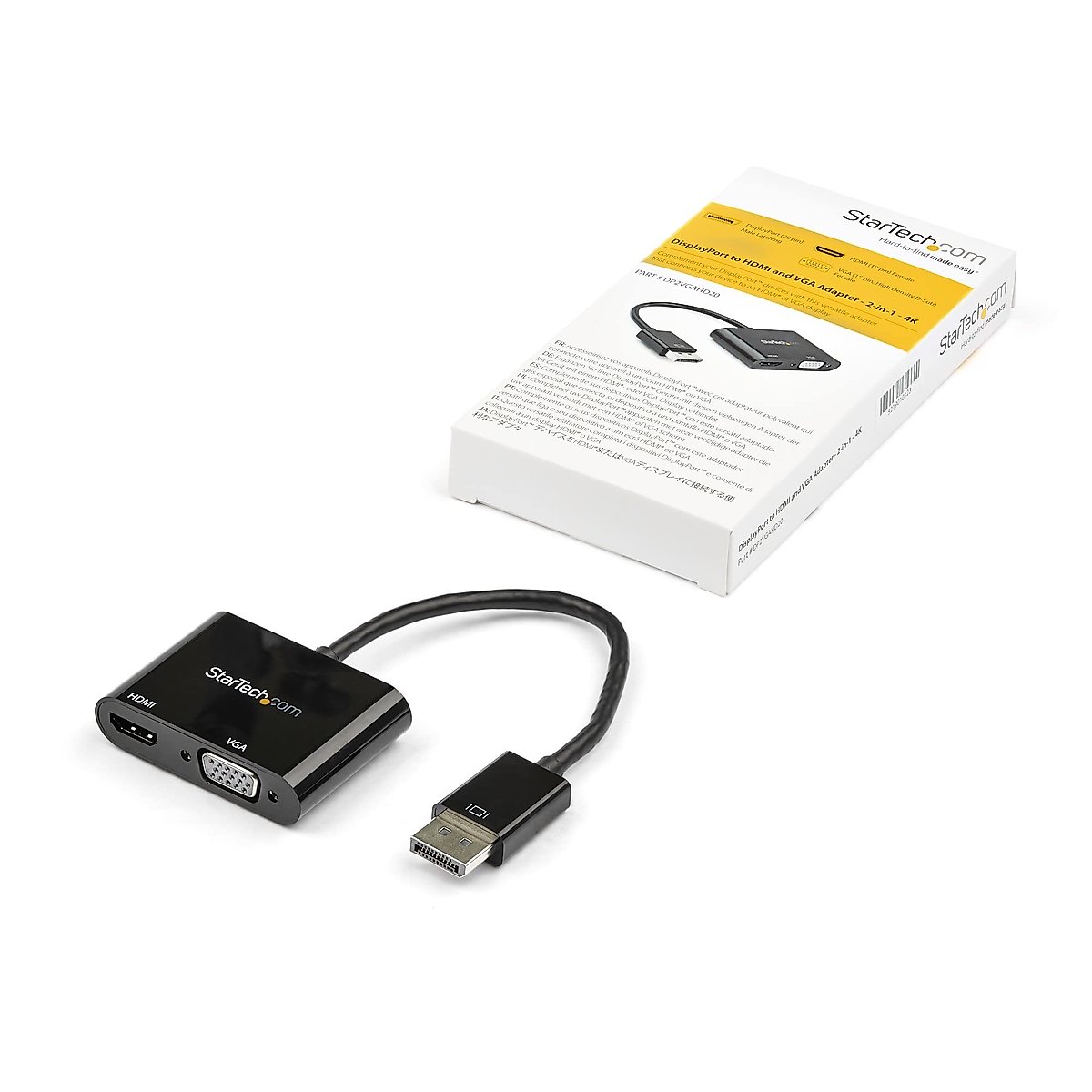 StarTech.com DisplayPort to HDMI VGA Adapter - DP 1.2 HBR2 to HDMI 2.0 (4K 60Hz) or VGA 1080p Converter Dongle - DP to HDMI or VGA Monitor Adapter - Digital Video Display Adapter (DP2VGAHD20)