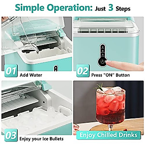 KUMIO Ice Makers Countertop, 9 Bullet Ice in 6-9 Mins with Ice Scoop and Basket, 26.5 Lbs per Day, Portable Ice Maker for Home Office Camping Party RV, Blue