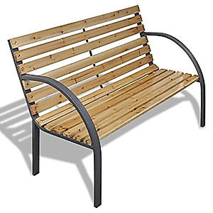 vidaXL Patio Garden Bench Ourdoor Backyard Terrace Lawn Garden Seating Seat Furniture Wooden Iron Metal Curved Back/Armrests Furniture