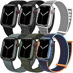 6 Pack Sport Loop Band Compatible with Apple Watch Band 49mm 45mm 44mm 42mm iWatch Ultra Series 8 7 6 5 SE 4 3 2 1 Strap Nylon Weave Women Men Stretchy Braided Wristband Breathable, 45 44 42mm (A)