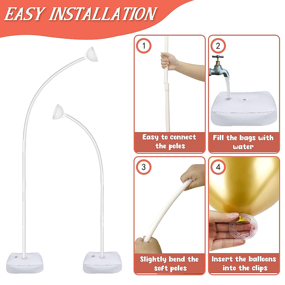 CYAOOI 8FT & 6FT Balloon Arch Stand, Flexible Top Balloon Arch Kit, Half Arch Balloon Stand with Base for Floor, Balloon Column Kit for Wedding Birthday Baby Shower Graduation Party Decorations