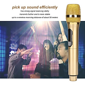 GOWENIC Microphone,Metal Dual Professional UHF Cordless Dynamic Mic Handheld Microphone System, for Home Karaoke, Meeting, Party, Church, DJ, Wedding(Gold)
