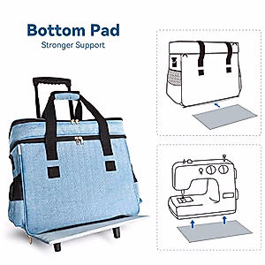 Lorzon Sewing Machine Case with Wheels, Rolling Sewing Machine Tote for Carrying, Fits for Most Machines