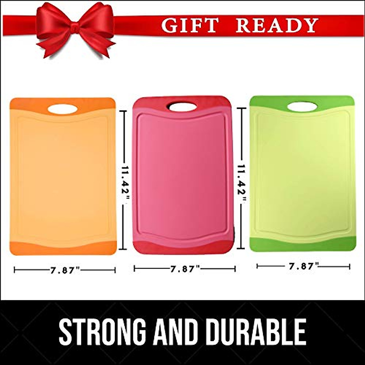 Raj Plastic Cutting Board Reversible Cutting board, Dishwasher Safe, Chopping Boards, Juice Groove, Large Handle, Non-Slip, BPA Free (Small, Red, Green & Orange)