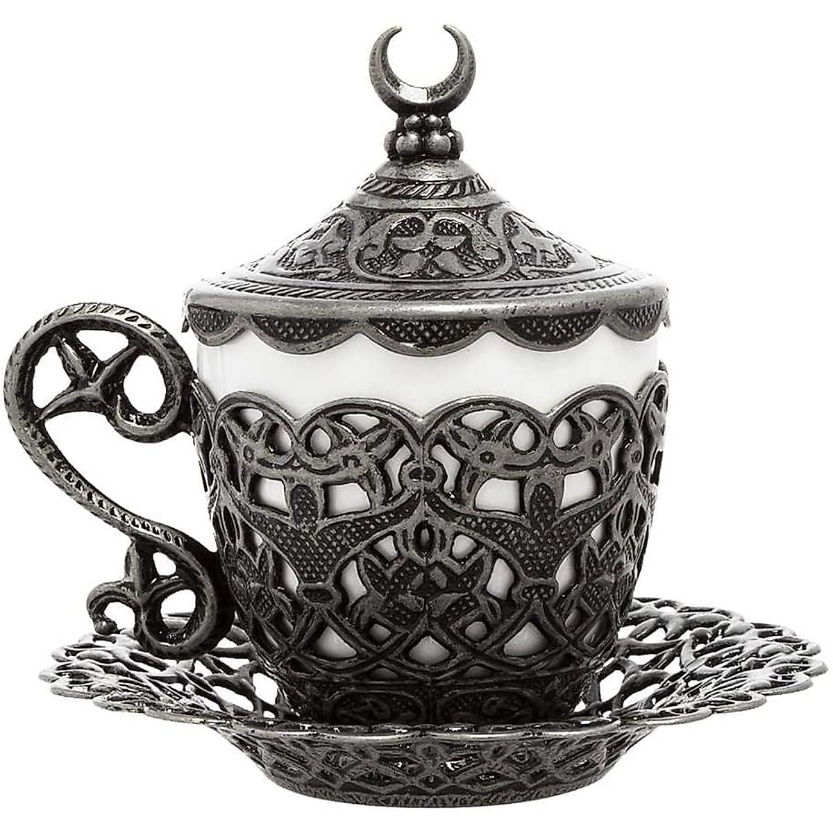 Alisveristime (1 Pc Turkish Coffee Cup - Traditional Design with Crescent Motif, Porcelain Cup and Saucer for Turkish, Greek, Arabic Coffee and Espresso (Gelincik) (Black)