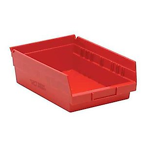 MDMprint Shelf Storage Bin, Red, Polypropylene, 11 5/8 in L x 8 3/8 in W x 4 in H, 50 lb Load Capacity