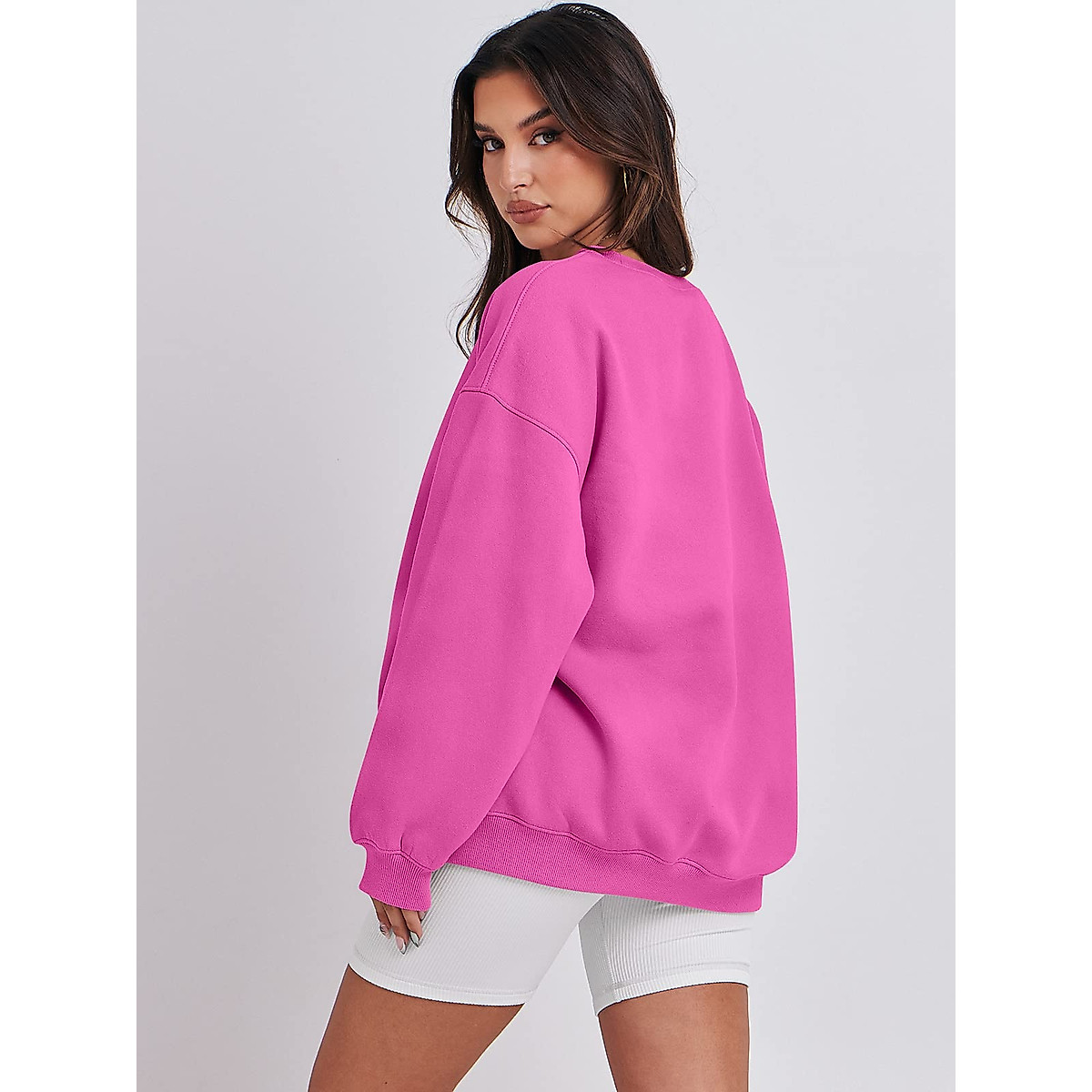 ANRABESS Sweatshirt for Women Oversized Crewneck Hoodies Fleece Casual Pullover Top Fall Fashion Outfits Clothes 2025 A1019 hot pink Medium