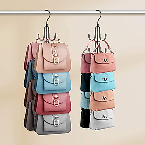 ZEDODIER Purse Hanger Organizer for Closet, 2 Pack Rotatable Hanging Bag Holder, Keeping Purses Visible and in Good Condition, Metal Handbag Storage Hook Backpack Rack Space Saving Hanger, Black
