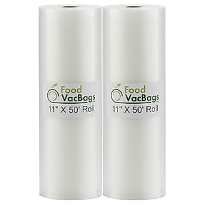 11"x50' FoodVacBags Vacuum Sealer Bags 2 Rolls - Embossed Commercial Grade - Make Your Own Size for Sous Vide or Food Storage - BPA-Free, Heavy-Duty, Meal Prep
