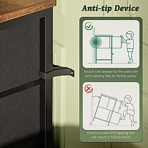 Huuger 9 Drawer Dresser, 63 Inch Dresser TV Stand for 55, 65, 70 Inch TV, Entertainment Center with Drawers, Large Long Fabric Dresser for Bedroom, Closet, Rustic Brown