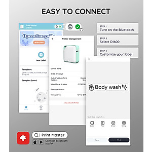 Vixic Label Maker Machine D1600, Portable Bluetooth Label Maker and Printer, Mini Sticker Labeler Compatible with Android & iOS Phone for organizing, Easy to Use Inkless Rechargeable, White-Black