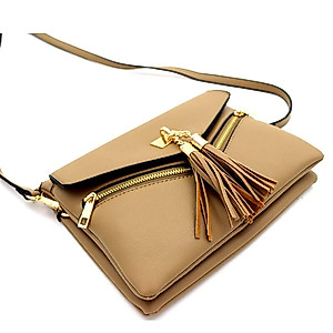 Trendeology Boho Tassel Vegan Leather Pocket Compartment Clutch Crossbody Messenger Bag