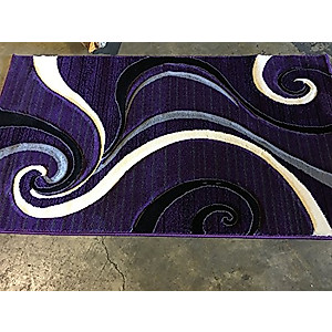 Modern Purple,Black & Grey Door Mat Contemporary Area Rug Swirl Contempo 344 (2 Feet X 3 Feet 4 inch)