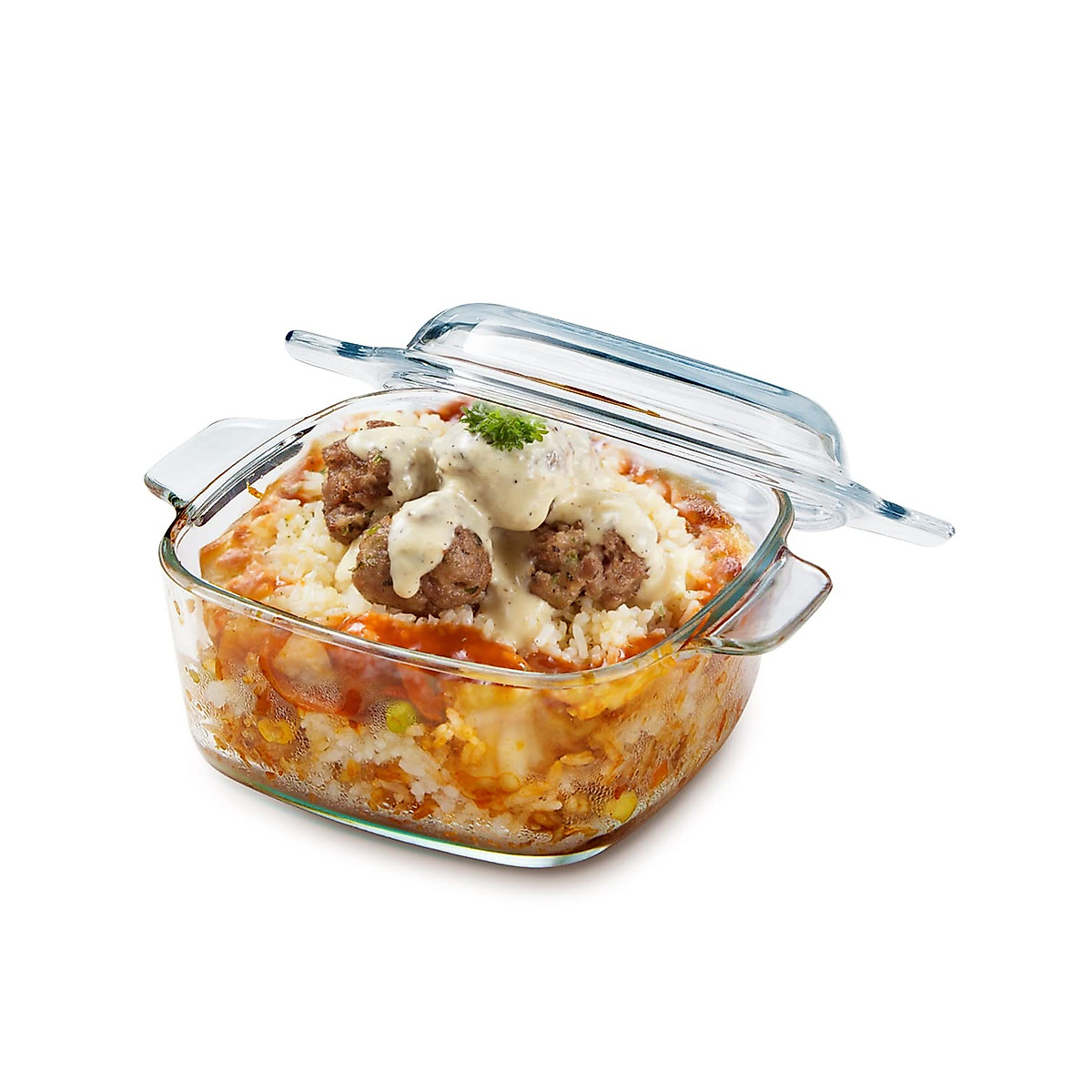 NUTRIUPS 1L Glass Casserole Dish for Oven with Lid Square Casserole Dish with Lid, Mini Glass Casserole Cookware Small Casserole Dish