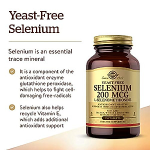 Solgar Yeast-Free Selenium 200 mcg, 250 Tablets - Supports Antioxidant & Immune System Health - Non-GMO, Vegan, Gluten Free, Dairy Free, Kosher - 250 Servings, Unflavored, Standard Packaging