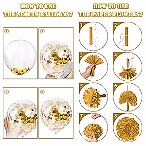 Green Gold Party Decorations Men Women 55PCS Retro Dark Green Gold Balloons Garland Kit Tissue Pom Poms Flowers Happy Birthday Banner Metal and Sequin Balloons Swirl Streamers for Retire Baby Shower