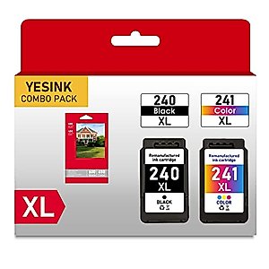 PG-240XL/CL-241XL Ink Cartridges Replacement for Canon 240 241, Black and Color, Remanufactured 240XL 241XL Combo Pack, Use to Canon PIXMA MG3620 TS5120 MG2120 MX452 MX512 MX532 Printer
